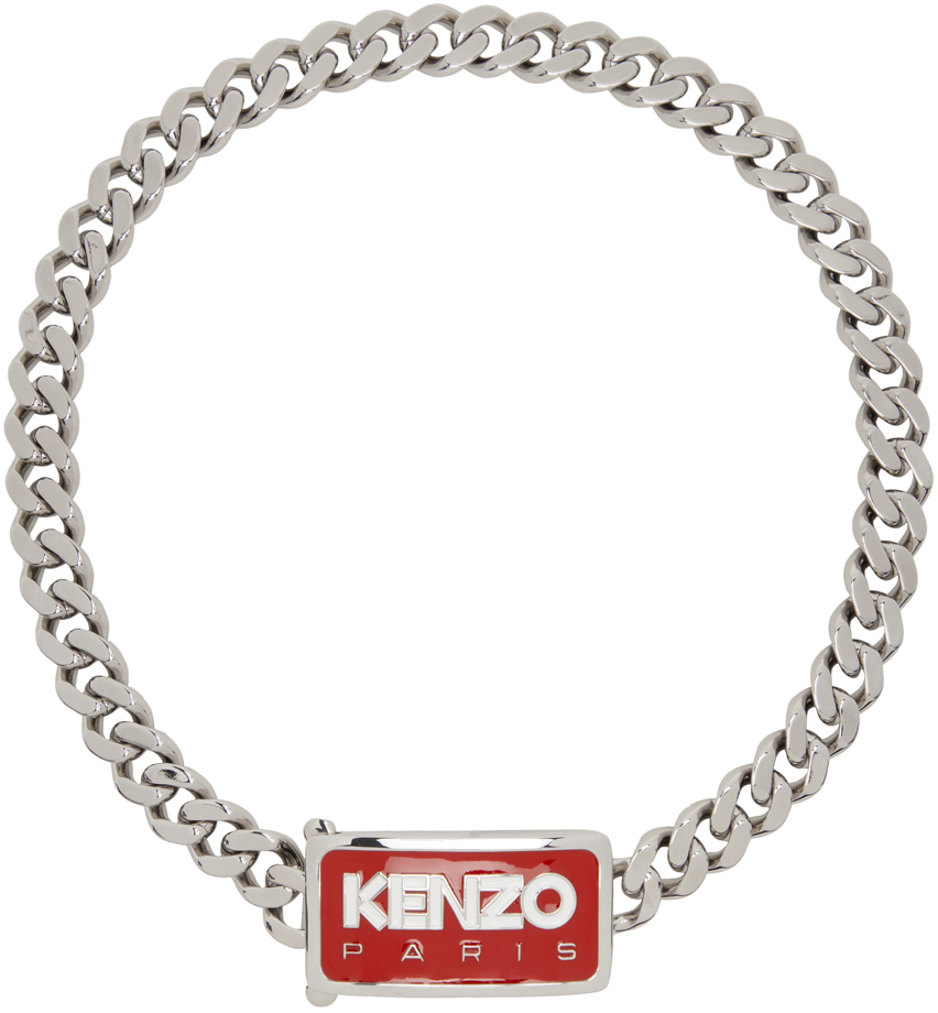 Kenzo Silver & Red Identity Necklace In 21 - Medium Red - 61% Off